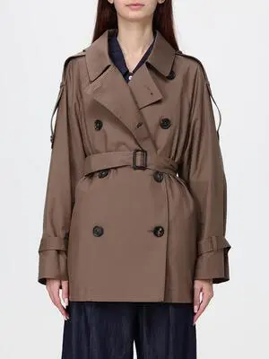 Max Mara Short Double-breasted Cotton Trench Coat With Belt And Epaulettes