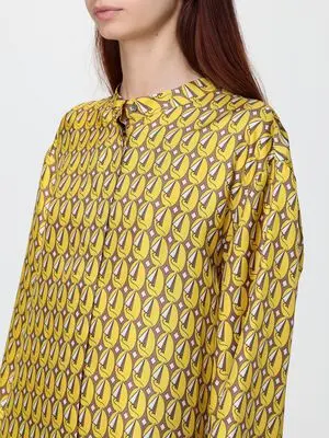 Max Mara Graphic Print Silk Chemisier Midi Dress With Mandarin Collar