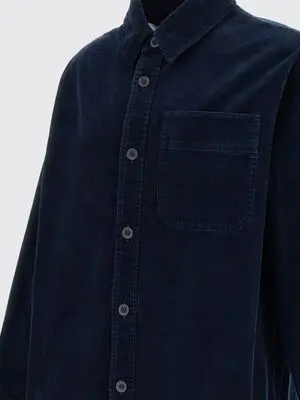 A.p.c. Corduroy Button Detailed Long Sleeve Collared Pocket Pullover - Blue