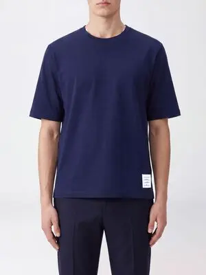 Thom Browne 4-bar Cotton T-shirt With Iconic Sleeve Motif - Navy