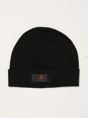 Peuterey Wool And Cashmere Blend Beanie With Cuff And Logo Patch Black