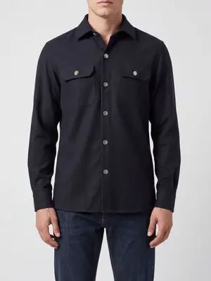 Brunello Cucinelli Wool Shirt Jacket With Patch Pockets And Button Closure - Blue