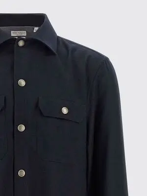 Brunello Cucinelli Wool Shirt Jacket With Patch Pockets And Button Closure - Blue