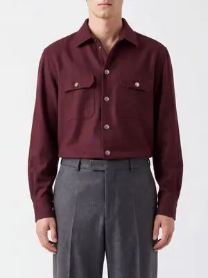 Brunello Cucinelli Wool Shirt Jacket With Patch Pockets And Button Closure - Charcoal