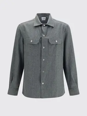 Brunello Cucinelli Wool Shirt Jacket With Patch Pockets And Button Closure - Green