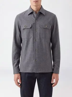Brunello Cucinelli Wool Shirt Jacket With Patch Pockets And Button Closure - Grey
