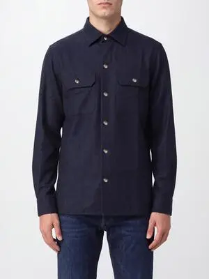 Brunello Cucinelli Wool Shirt Jacket With Patch Pockets And Button Closure - Navy