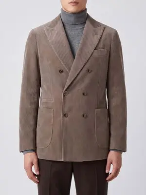 Brunello Cucinelli Double-breasted Corduroy Velvet Blazer With Lapels - Grey