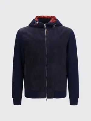 Brunello Cucinelli Suede And Cashmere Hooded Bomber Jacket - Navy