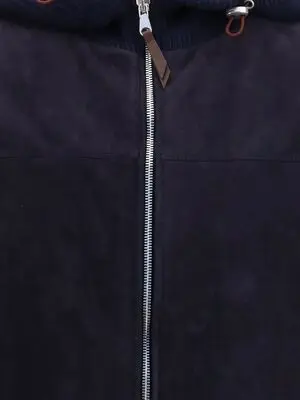 Brunello Cucinelli Suede And Cashmere Hooded Bomber Jacket - Navy