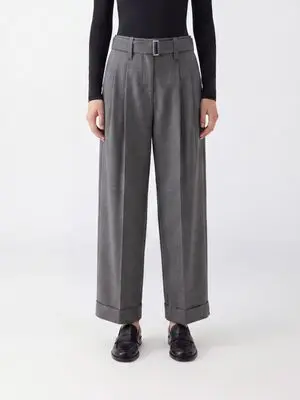 Brunello Cucinelli Cropped Wide-leg Wool-blend Trousers With Pleats