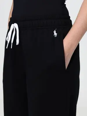 Polo Ralph Lauren Wide Leg High-waisted Jogging Trousers In Cotton - Black