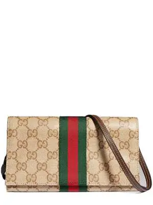 Gucci Mini Crossbody Bag 11.5 Cm X 19 Cm X 8 Cm In Gg Coated Canvas With Web Strap - Beige