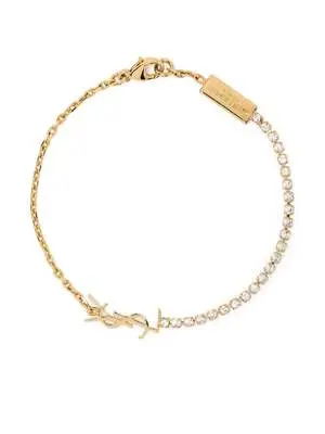 Saint Laurent Rhinestone Side Bracelet With Center Cassandre Charm And Lobster Clasp