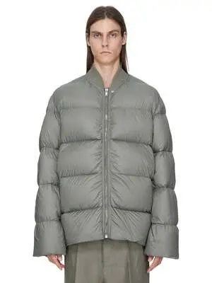 Rick Owens Padded Ribbed Band-collar Front-zip Coat With Stud Pockets
