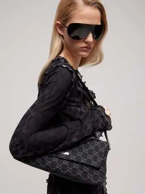 Gucci Mini Denim Shoulder Bag 13 Cm Height With Adjustable Leather Strap - Nero