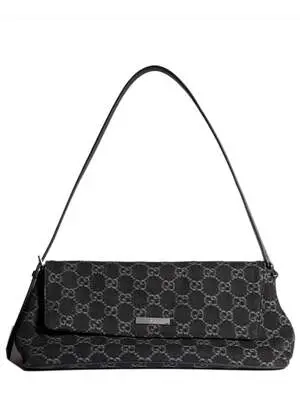 Gucci Mini Denim Shoulder Bag 13 Cm Height With Adjustable Leather Strap - Nero