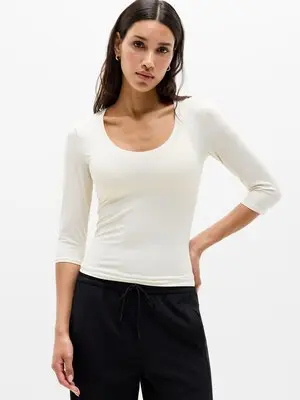 Athleta Bodymove Scoop Midi Sleeve Tee - Bone