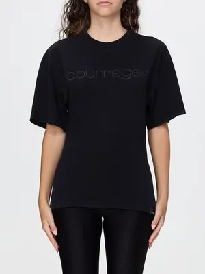 COURREGES Slim Fit Cotton T-shirt With Printed Logo And Dropped Shoulders