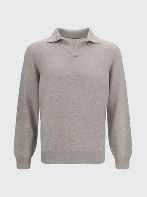 Brunello Cucinelli Long-sleeve V-neck Polo In 100% Cashmere - Grey
