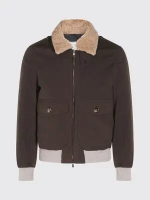 Brunello Cucinelli Suede Bomber Jacket With Shearling Collar And Padding