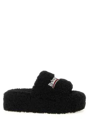 Balenciaga Furry Platform' Slides - Black