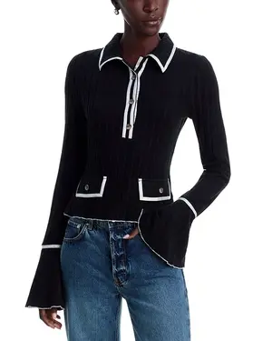 AREA STARS Remi Ribbed Button Placket Top - Black