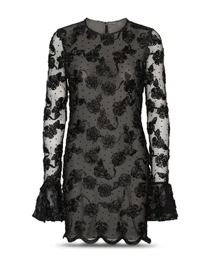 ROTATE BY BIRGER CHRISTENSEN Flower Mesh Long Sleeve Mini Dress