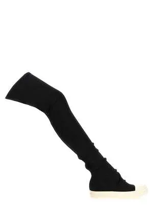 Rick Owens High Sock Sneakers Denim Boots - Black