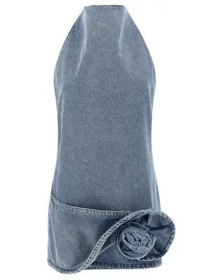 Magda Butrym Denim Mini Dress With Draping Flower Detail - Blue