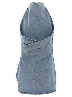Magda Butrym Denim Mini Dress With Draping Flower Detail - Blue