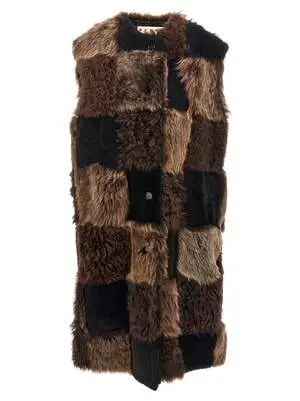 Marni Long Shearling Vest - Brown