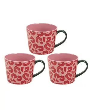 ZSA ZSA ZSU Luohu Porcelain Animal Print Mug Set Of 3 - Pink