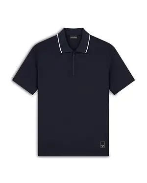 Emporio Armani Tipped Zip Polo Short - Navy
