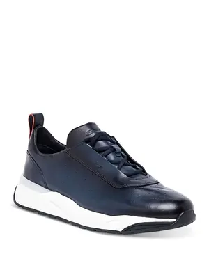 Santoni Leather Low Top Sneakers - Blue