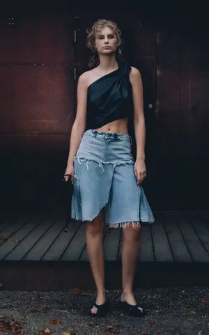 STUDIO CONSTANCE Distressed Cotton-blend Denim Skirt