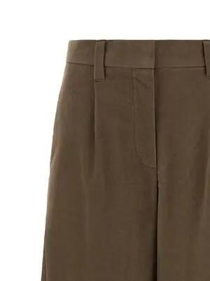 Brunello Cucinelli Wide Leg Cotton Fustian Trousers - Brown