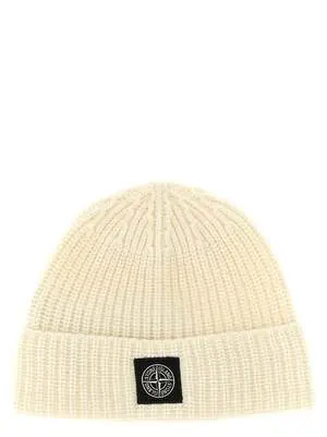 Stone Island Beanie In Wool - White
