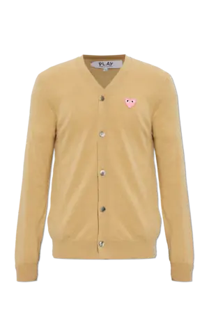 Play Comme Des Garcon Wool Cardigan With Logo Patch - Beige