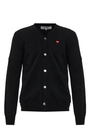 Play Comme Des Garcon Wool Cardigan With Logo Patch - Black