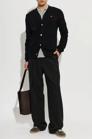 Play Comme Des Garcon Wool Cardigan With Logo Patch - Black