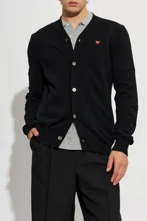 Play Comme Des Garcon Wool Cardigan With Logo Patch - Black