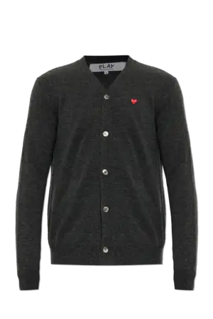 Play Comme Des Garcon Wool Cardigan With Logo Patch - Grey