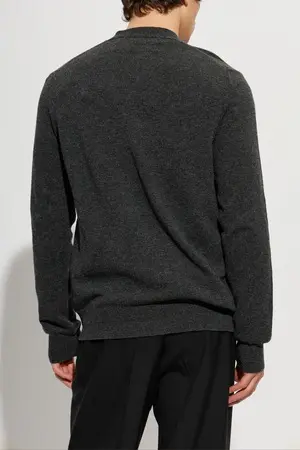 Play Comme Des Garcon Wool Cardigan With Logo Patch - Grey