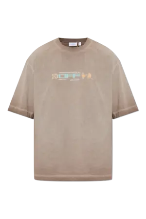 Off-White T-shirt With Print - Brown