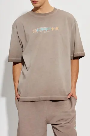 Off-White T-shirt With Print - Brown