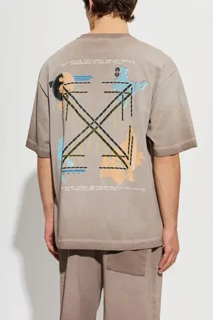 Off-White T-shirt With Print - Brown