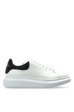 Alexander McQueen Leather Sports Shoes With Shimmering Crystals - White