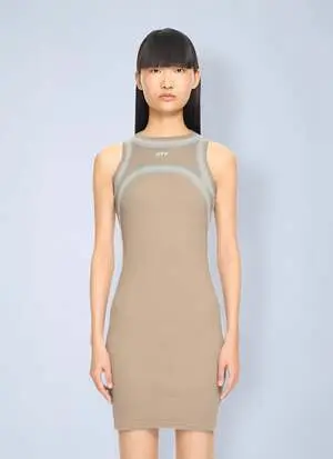 Off-White Spray Off Stamp Ribbed Round Dress - Cream