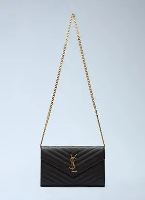 Saint Laurent Cassandre Matelassé Chain Wallet - Black